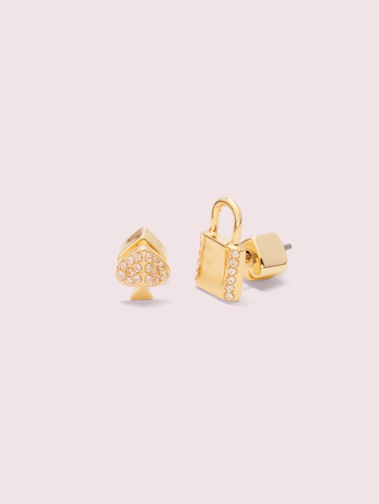 Lock And Spade Pavé Asymmetrical Lock Studs | Kate Spade UK | Kate Spade GB